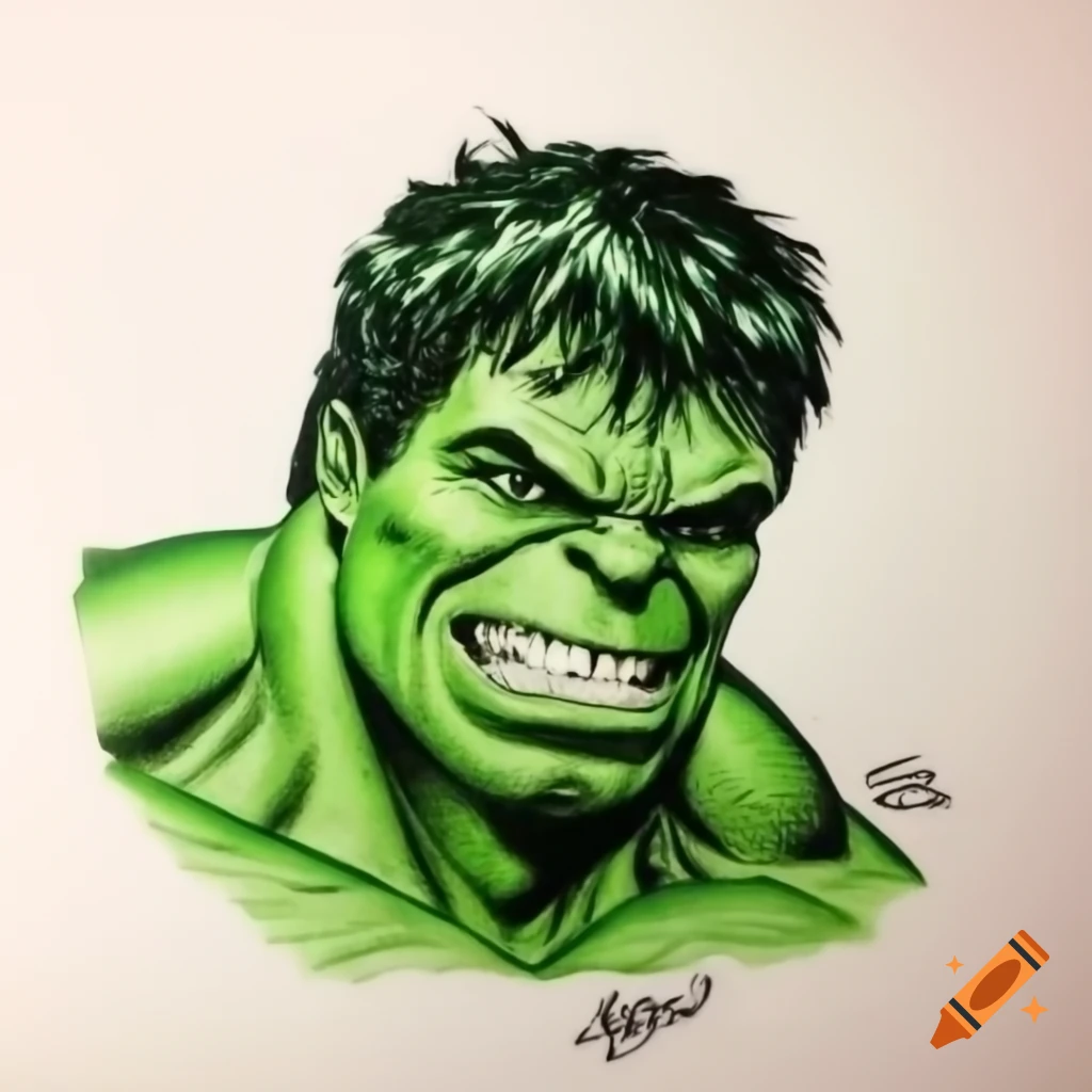 Highly detailed black and white pen and ink drawing of the hulk ...