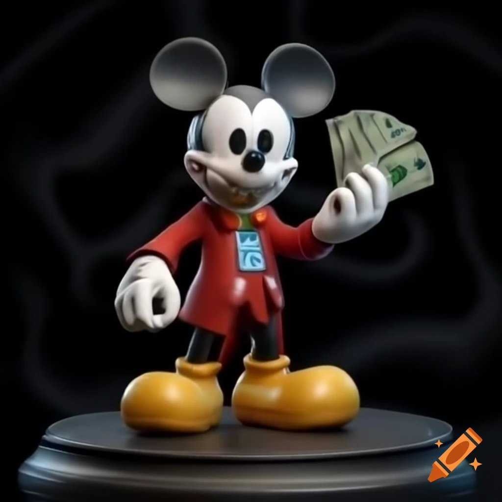 Dystopian depiction of Mickey Mouse collecting money while people ...