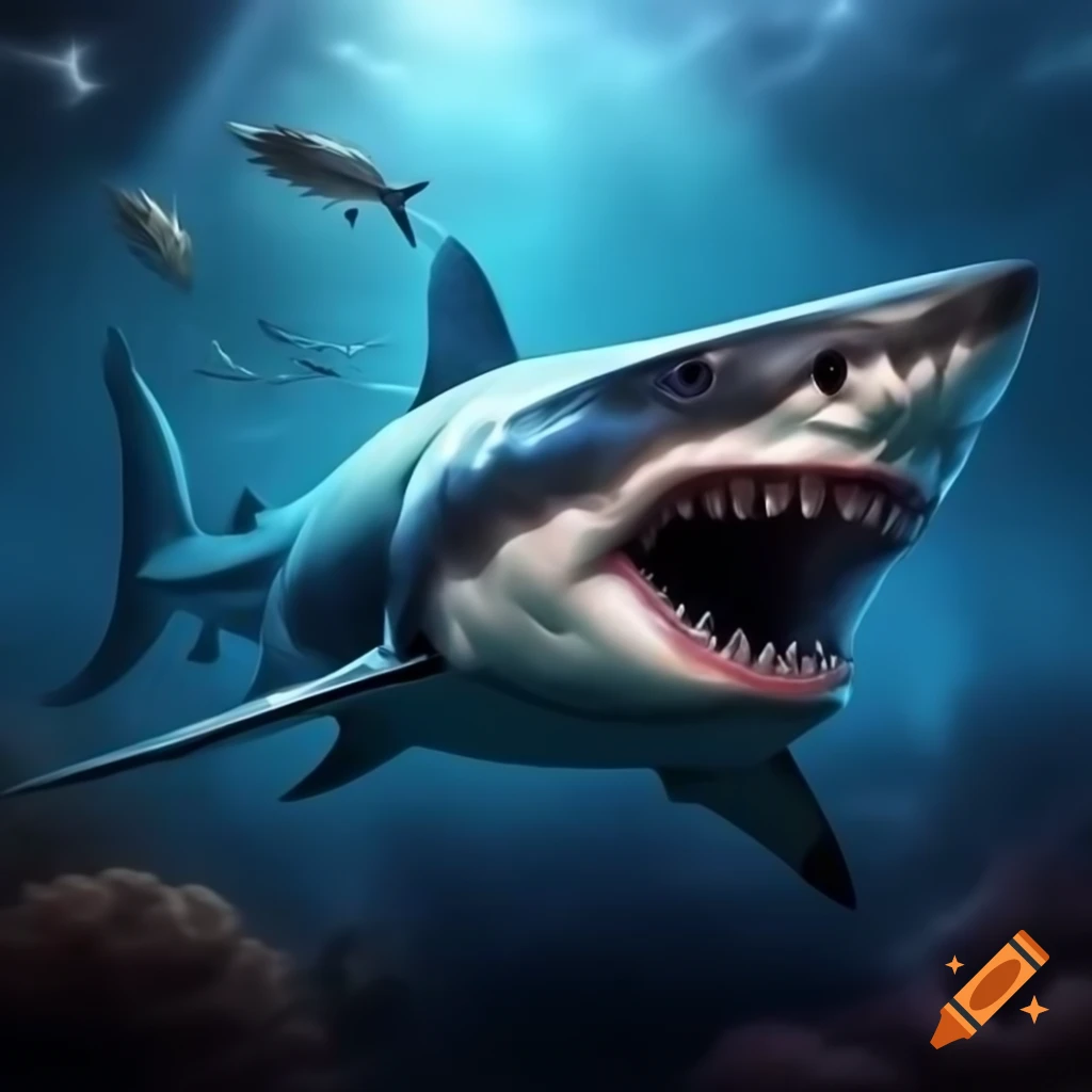 Illustration of a hybrid shark-snake creature with elongated serpentine ...