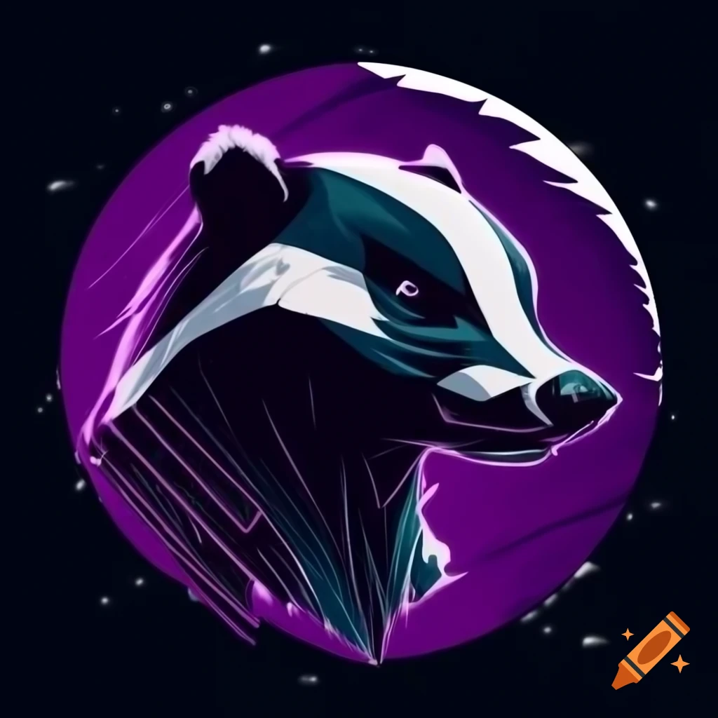 Minimalist badger head in japanese tribal style against dark purple ...