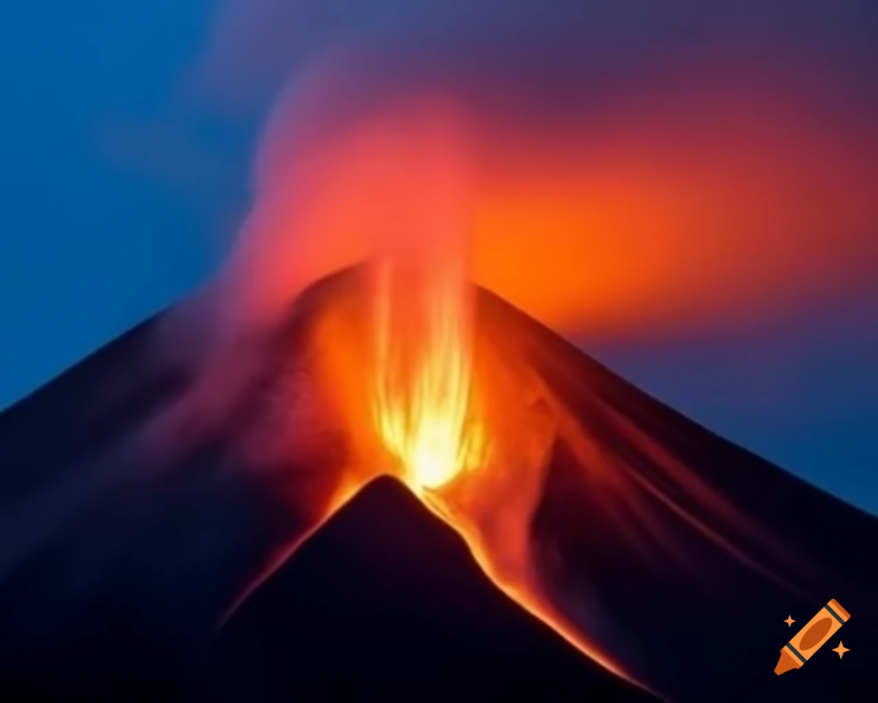 Realistic depiction of a volcano erupting on Craiyon