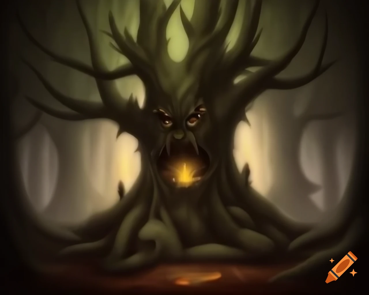 Gothic fairy tale scene with ancient gnarled tree as guardian of ...