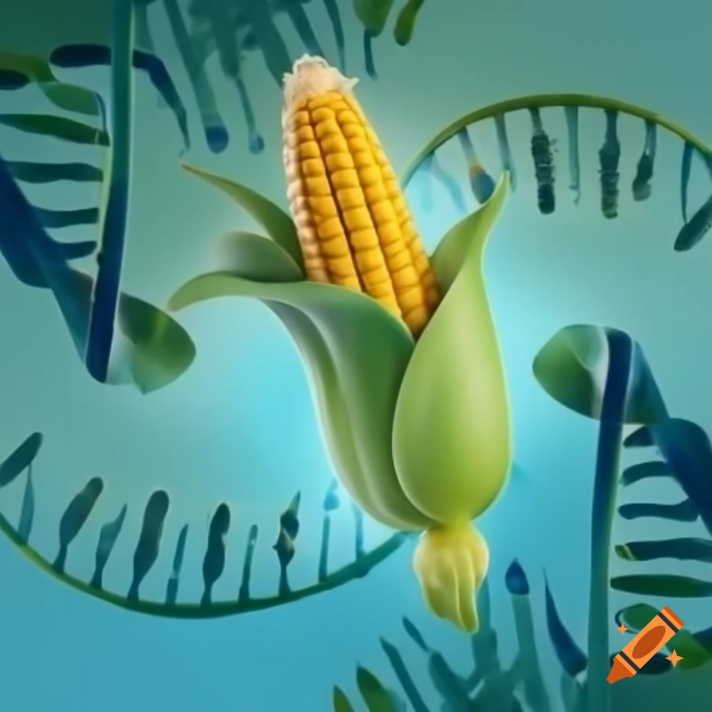 Abstract art of corn ear floating among DNA strands on Craiyon