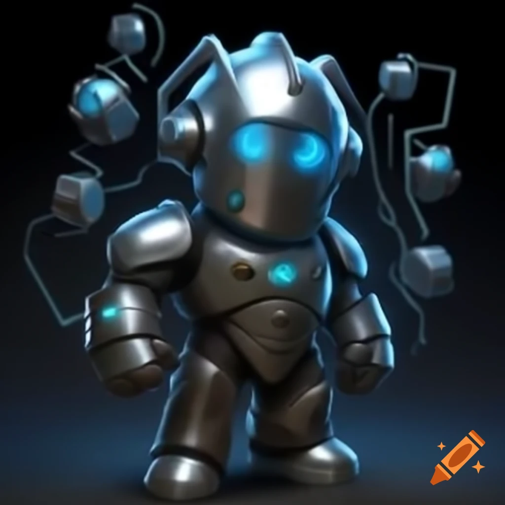 Powerful friendly data guardian mascot with holographic armor and ...