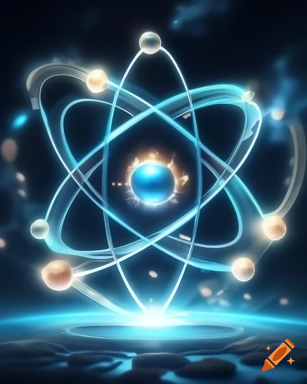 Illustration of a hydrogen atom structure on Craiyon