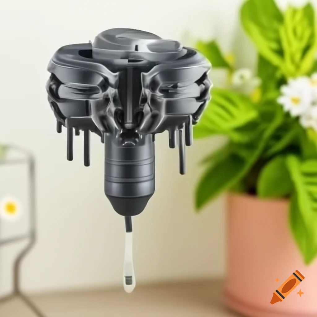 High tech spider-shaped drip irrigation system in flower pot on Craiyon