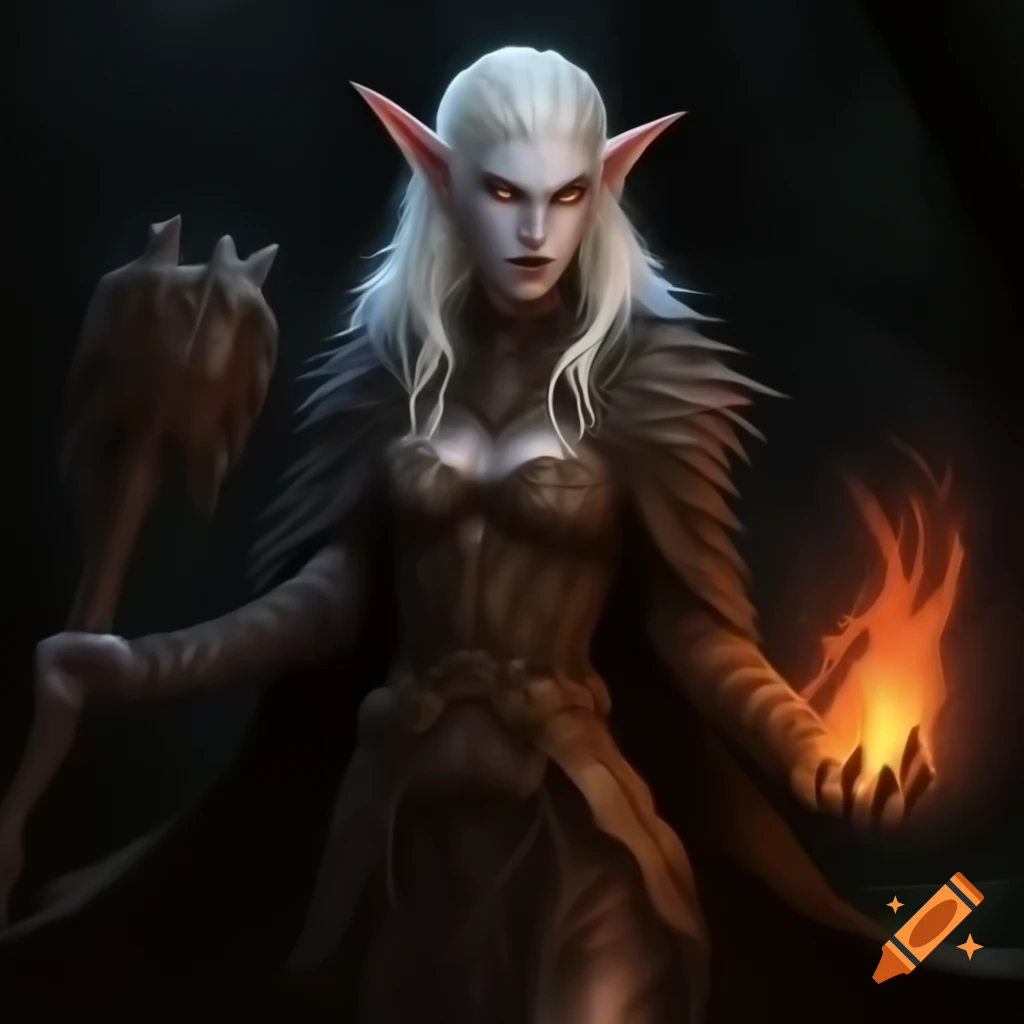 Female bat druid gothic elf wielding dark nature magic in dark fantasy ...