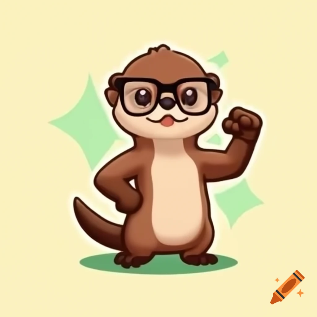 Chibi otter wearing glasses and flexing biceps in 2d art on Craiyon