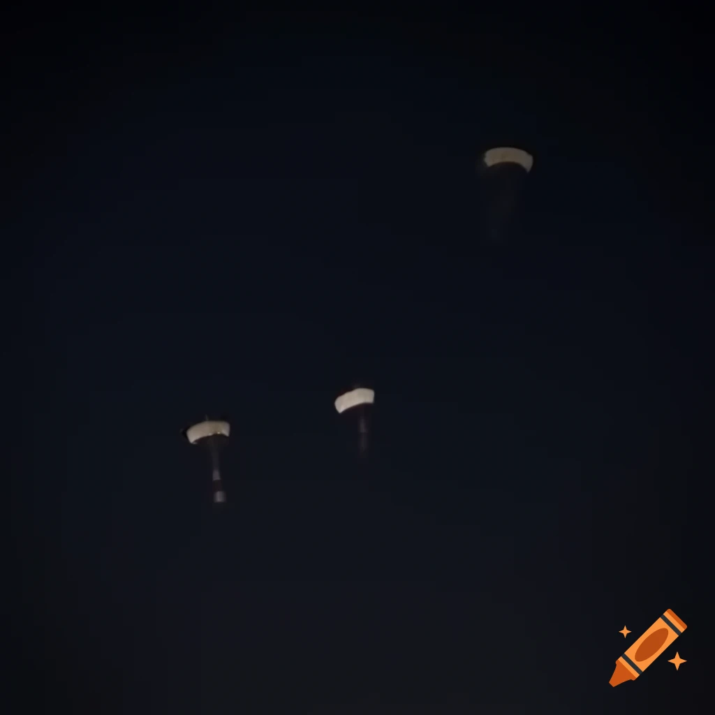 High-altitude shot of special forces operatives during haho jump at ...