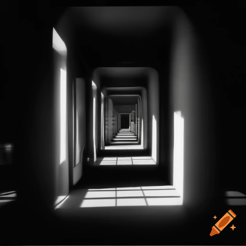 Ultra high resolution black and white unnerving liminal photo with ...