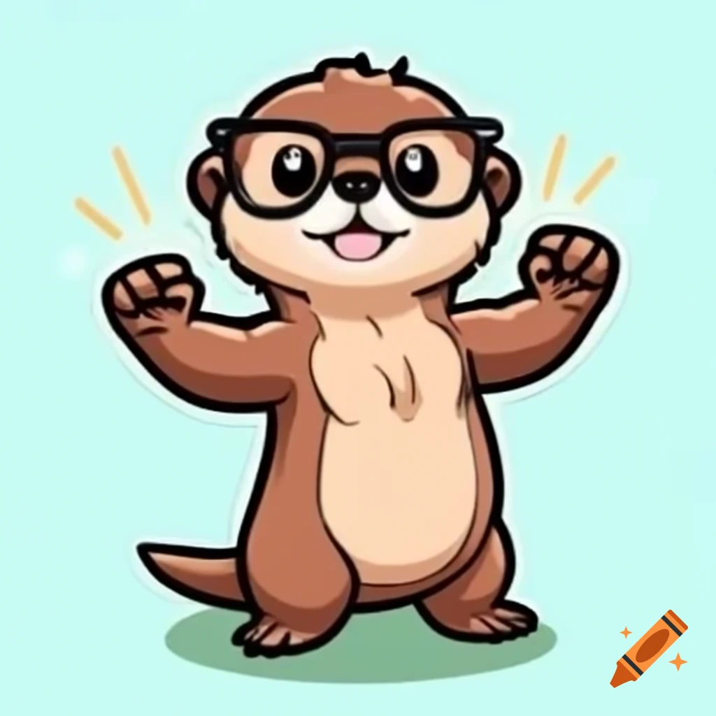Chibi otter with glasses flexing biceps, illustrating strength in 2d ...