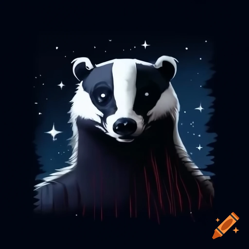 Haunting portrait of european badger in starry expanse with intense ...