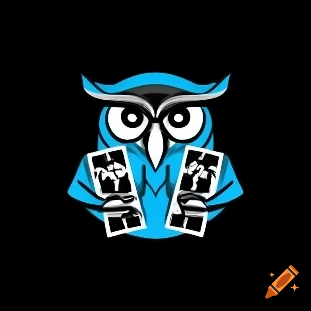 Sleek ed tech logo with owl holding deck of cards on Craiyon
