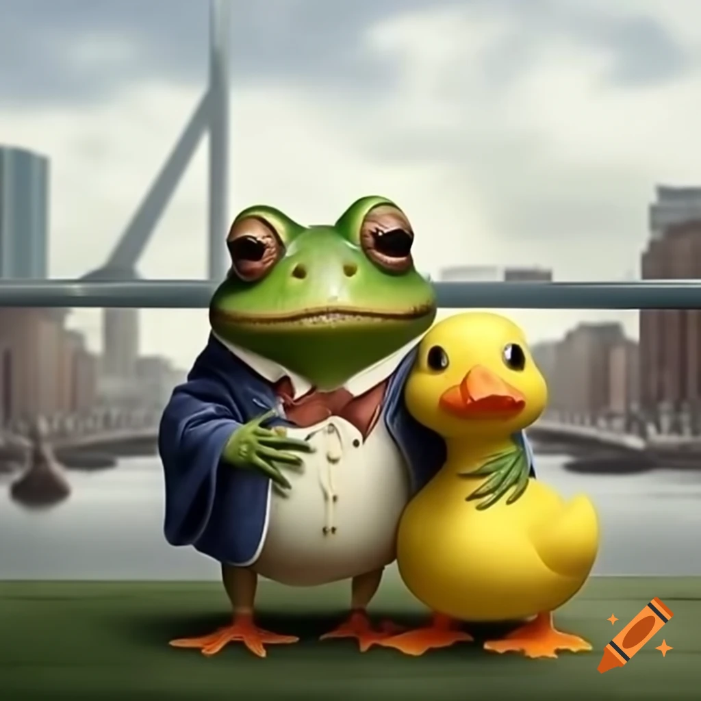 Green academic frog and yellow rubber duck in front of Rotterdam's ...