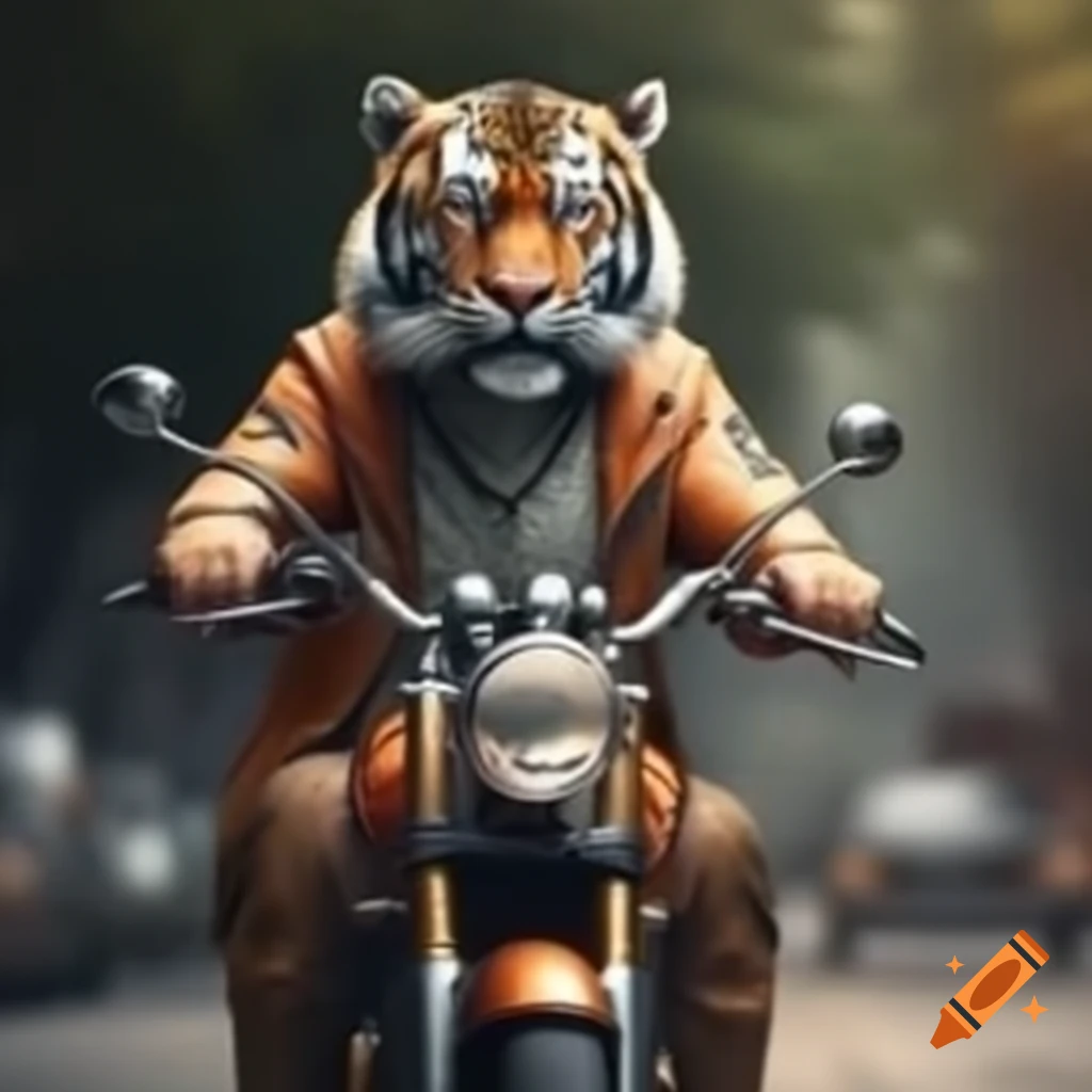 Tiger riding a bike on Craiyon