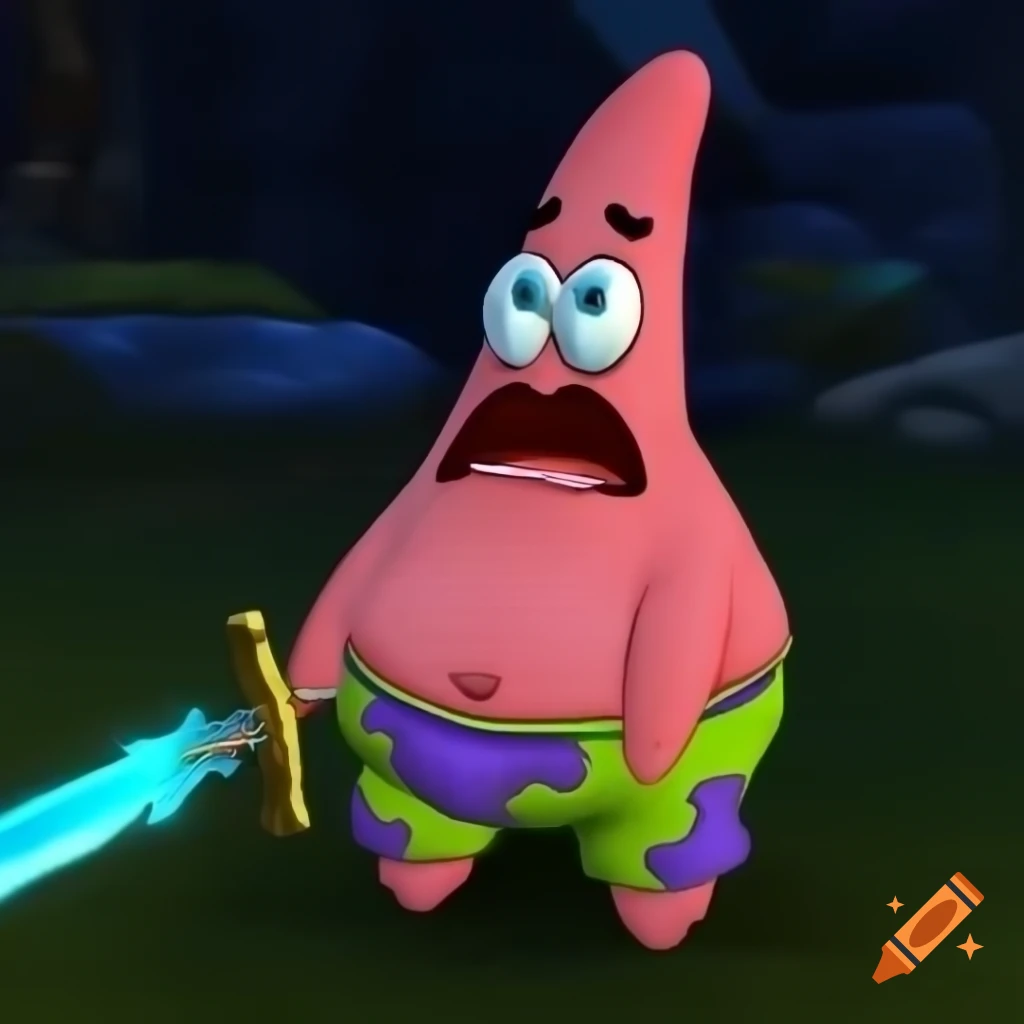 Patrick star holding thunderfury sword from world of warcraft on Craiyon