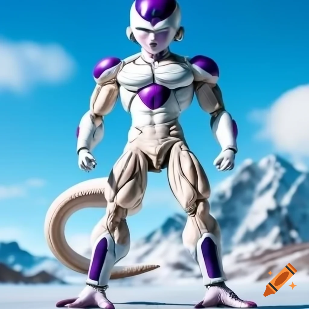 Cinematic realistic white frieza standing on snowy mountain on Craiyon