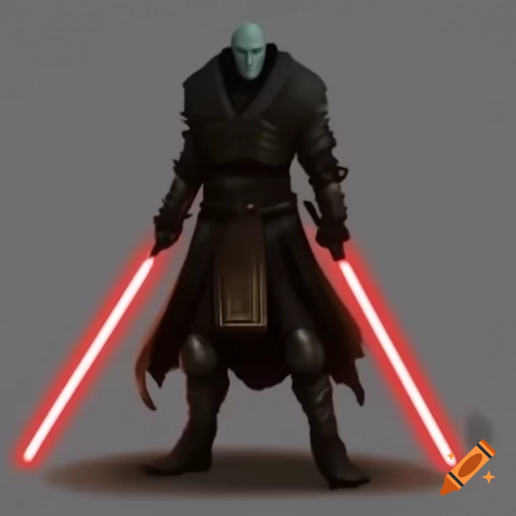 Sith warrior with cybernetic enhancements, lean build, dark matte ...