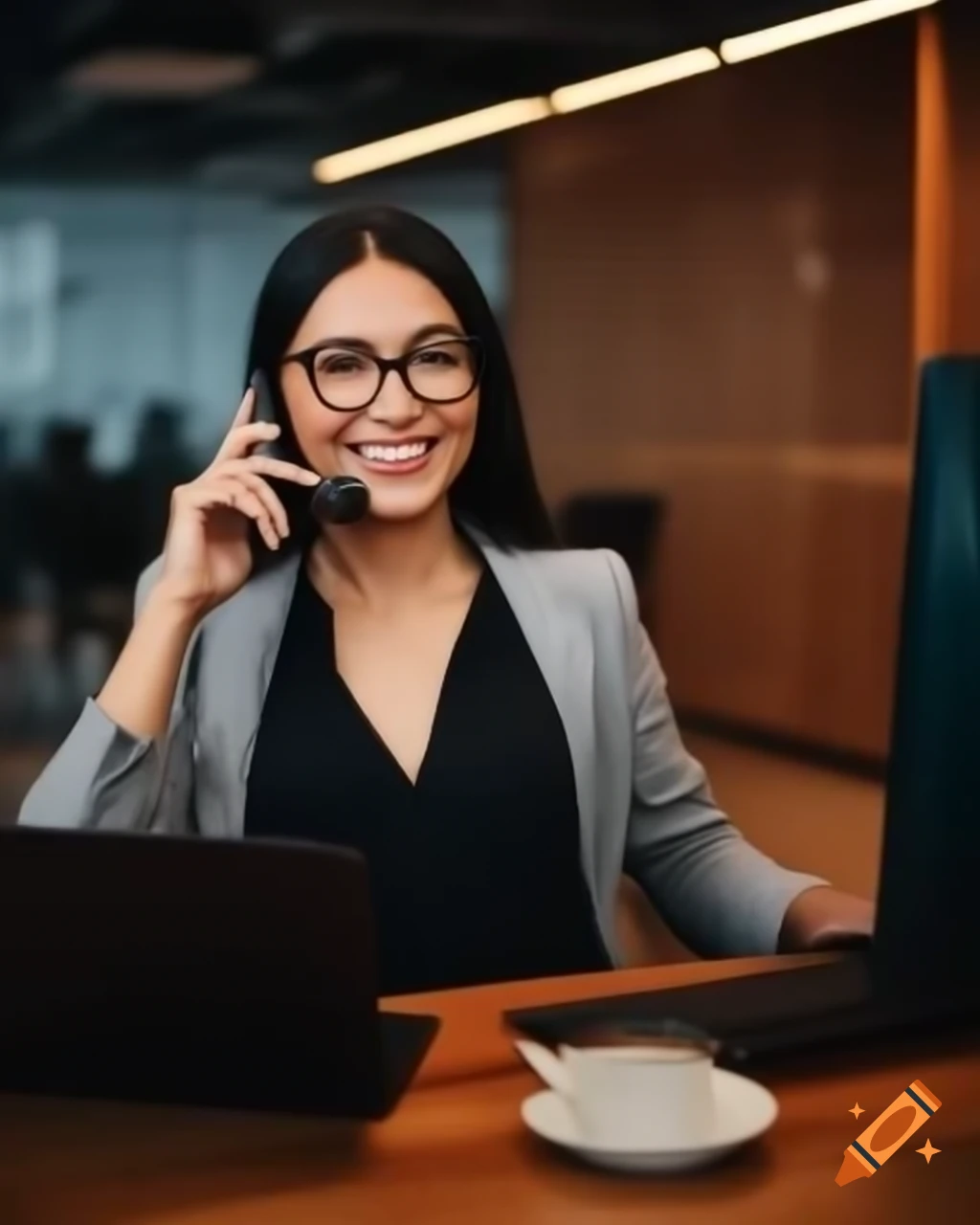 Professional scene with female customer service agent in business ...