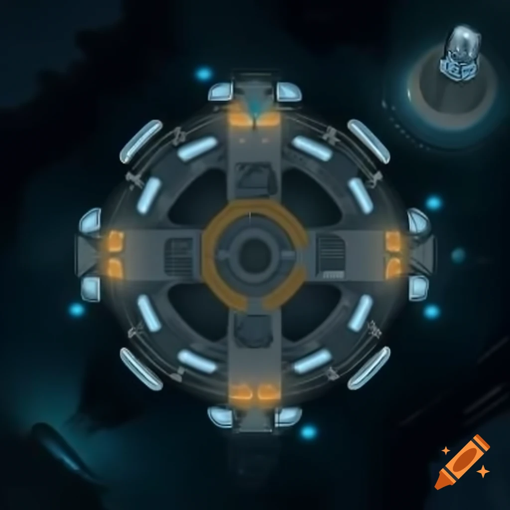 Aerial view of futuristic spaceship cafeteria on Craiyon