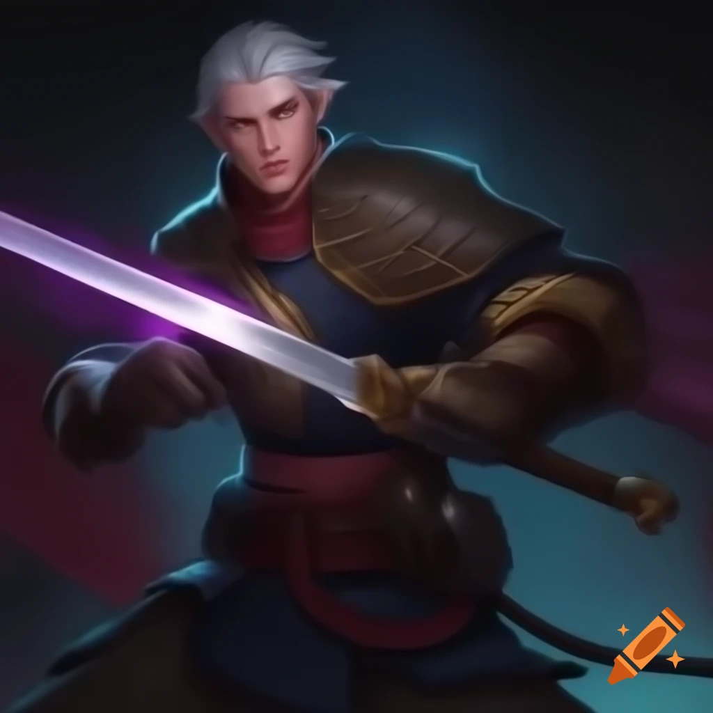 Holy fantasy character with glowing sword, male fighter on Craiyon
