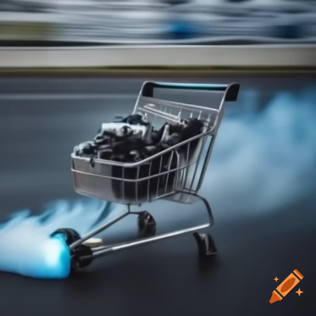 Modified shopping cart with v12 engine for drifting on Craiyon