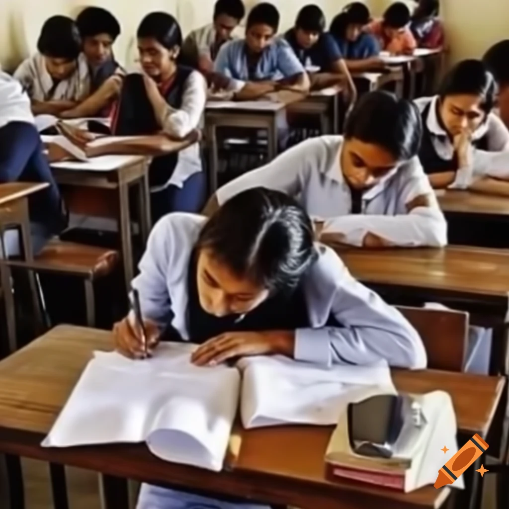Students studying for JEE exam in a classroom setting, focused and ...