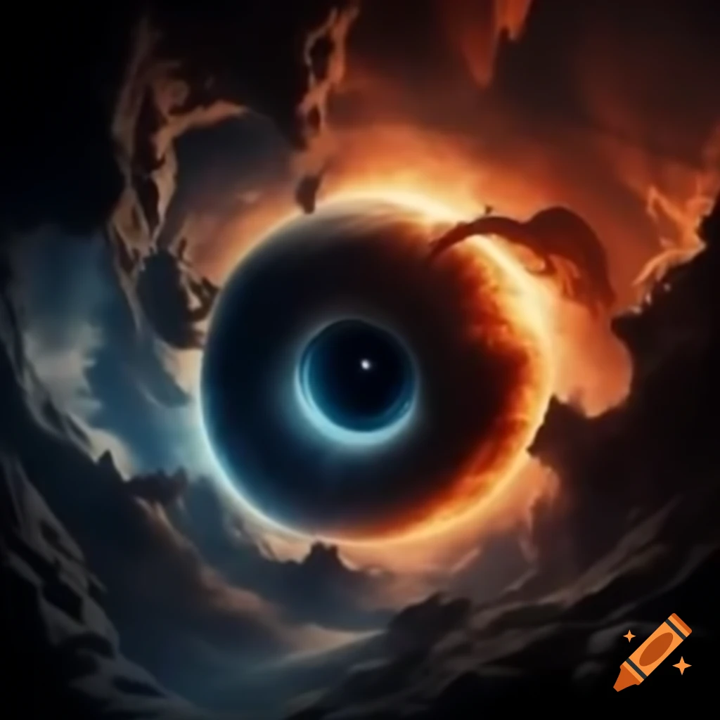 Dark unsettling scene under a twisted starry sky with a cosmic entity ...