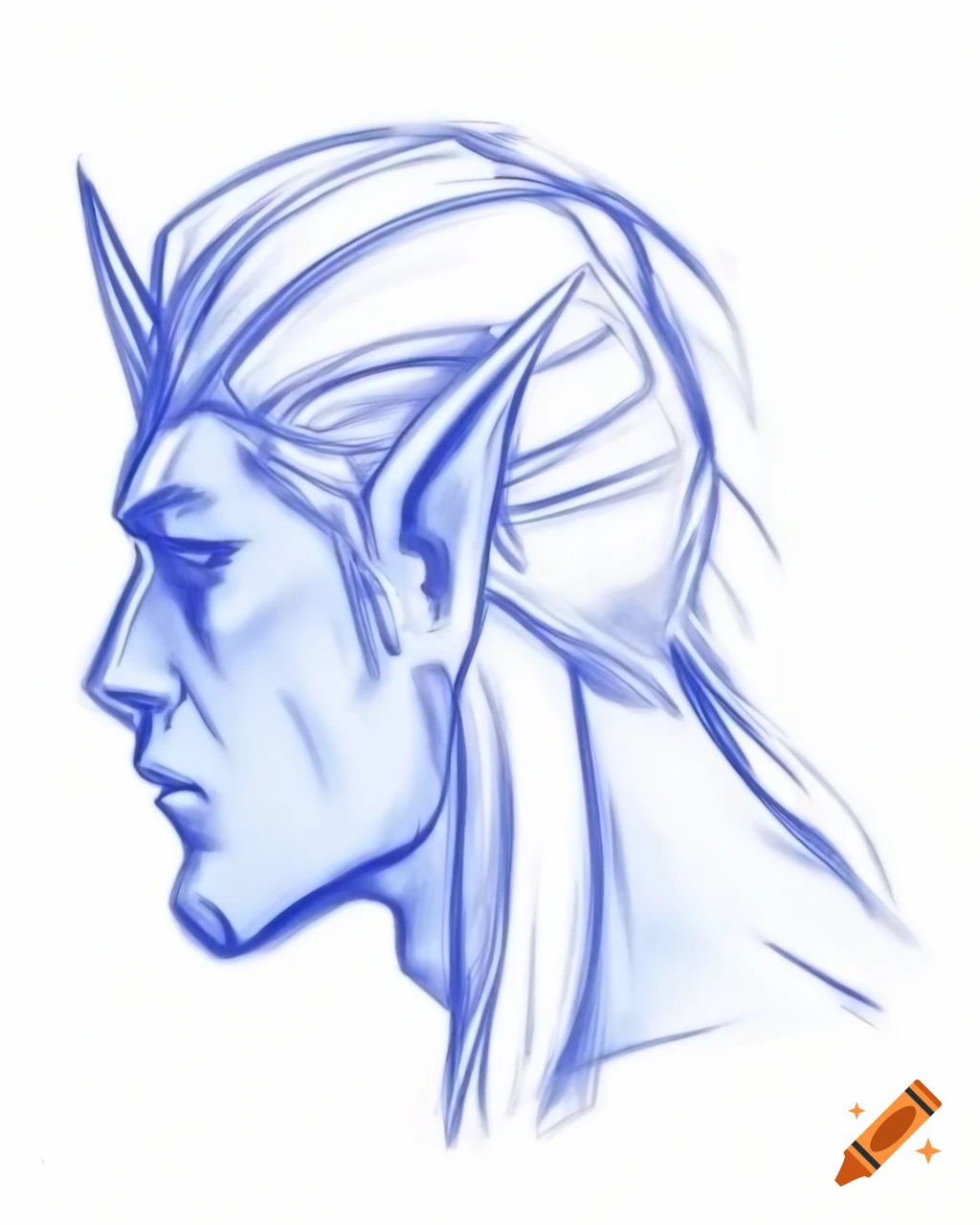 Half-orc male with pale blue skin and elven ears in painted style ...