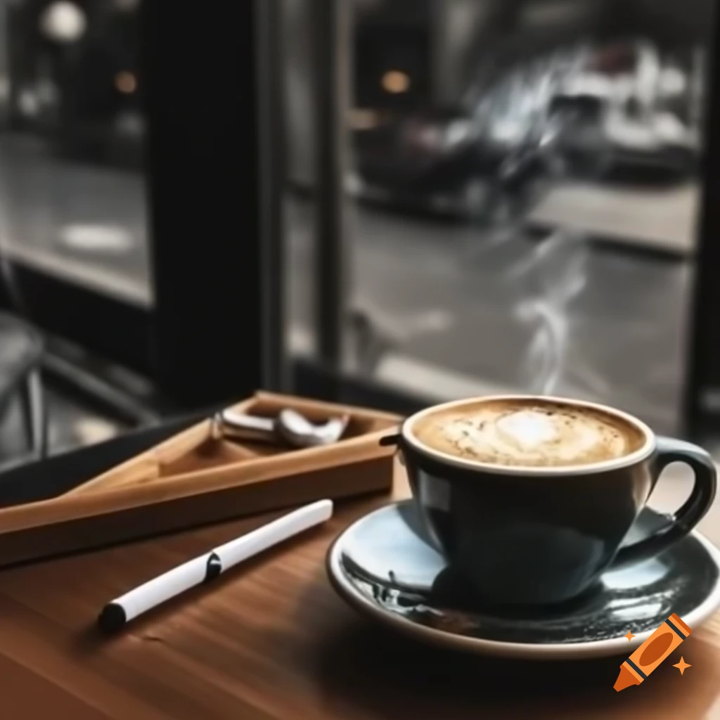 Café scene with a cigarette on Craiyon