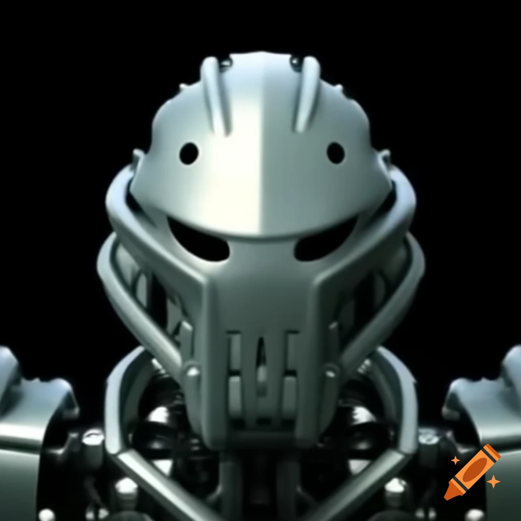 Metallic helmet designed like a moped in Bionicle style on Craiyon