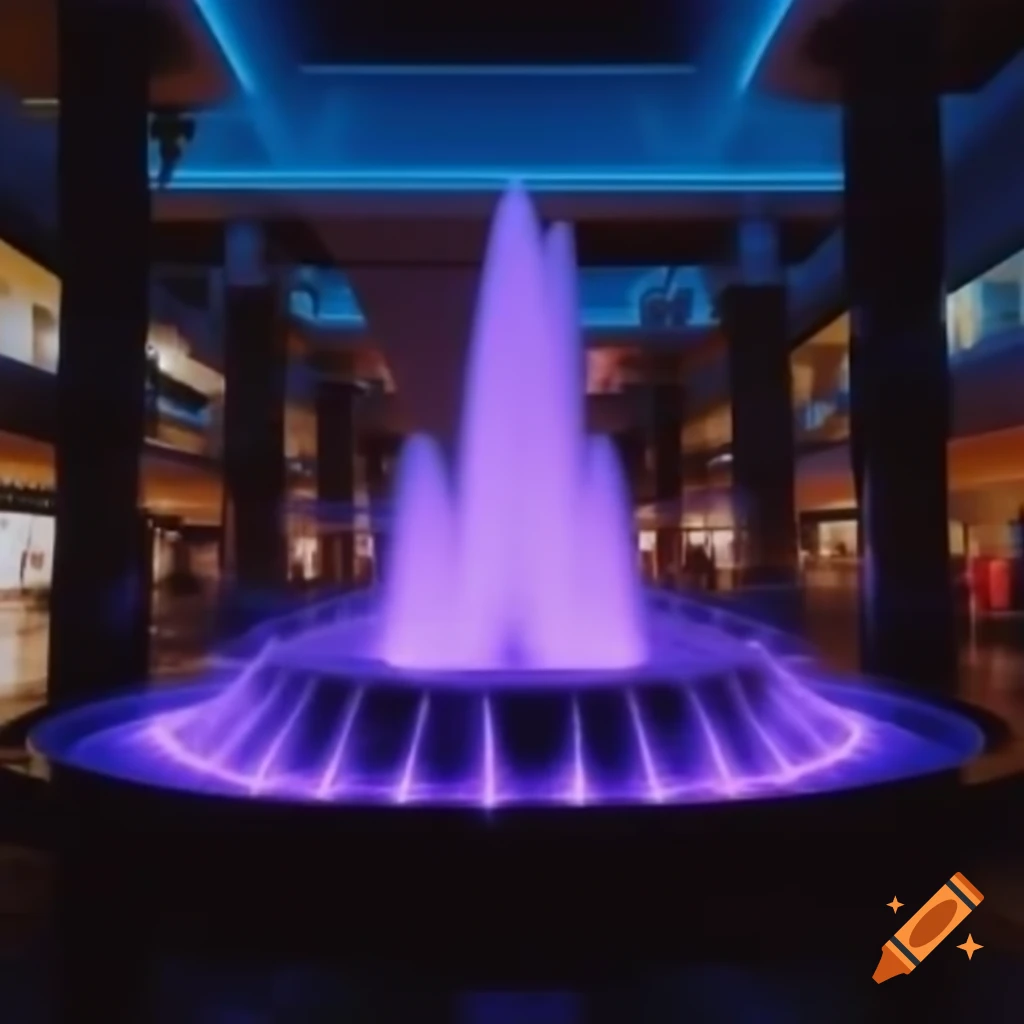 1980s neon mall aesthetic featuring a fountain on Craiyon