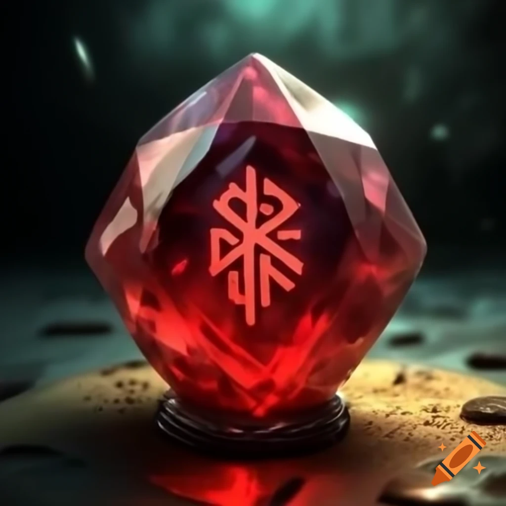 Red glowing gem with engraved Celtic rune on Craiyon