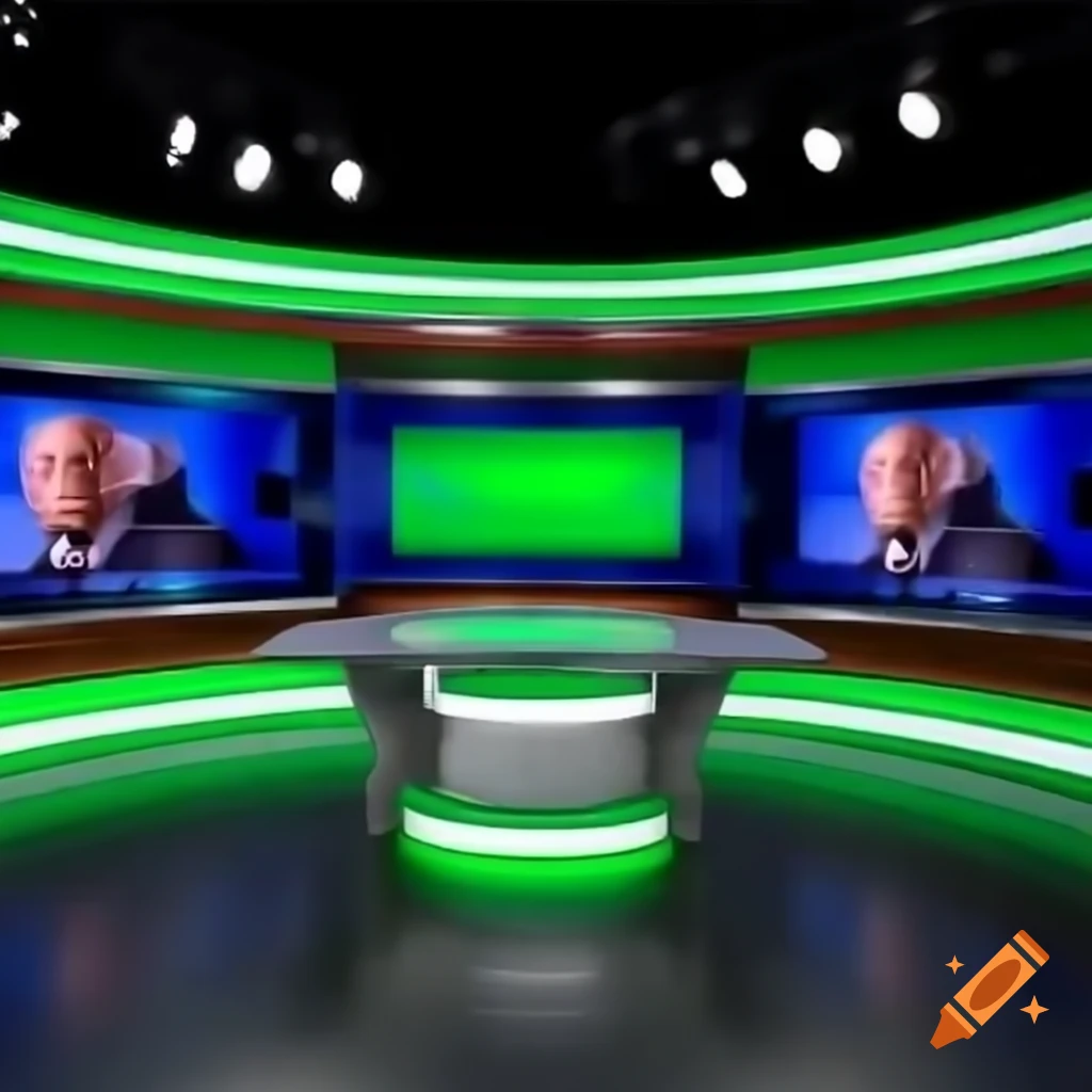 Modern sports news studio set with green tones and minimalist desk for ...