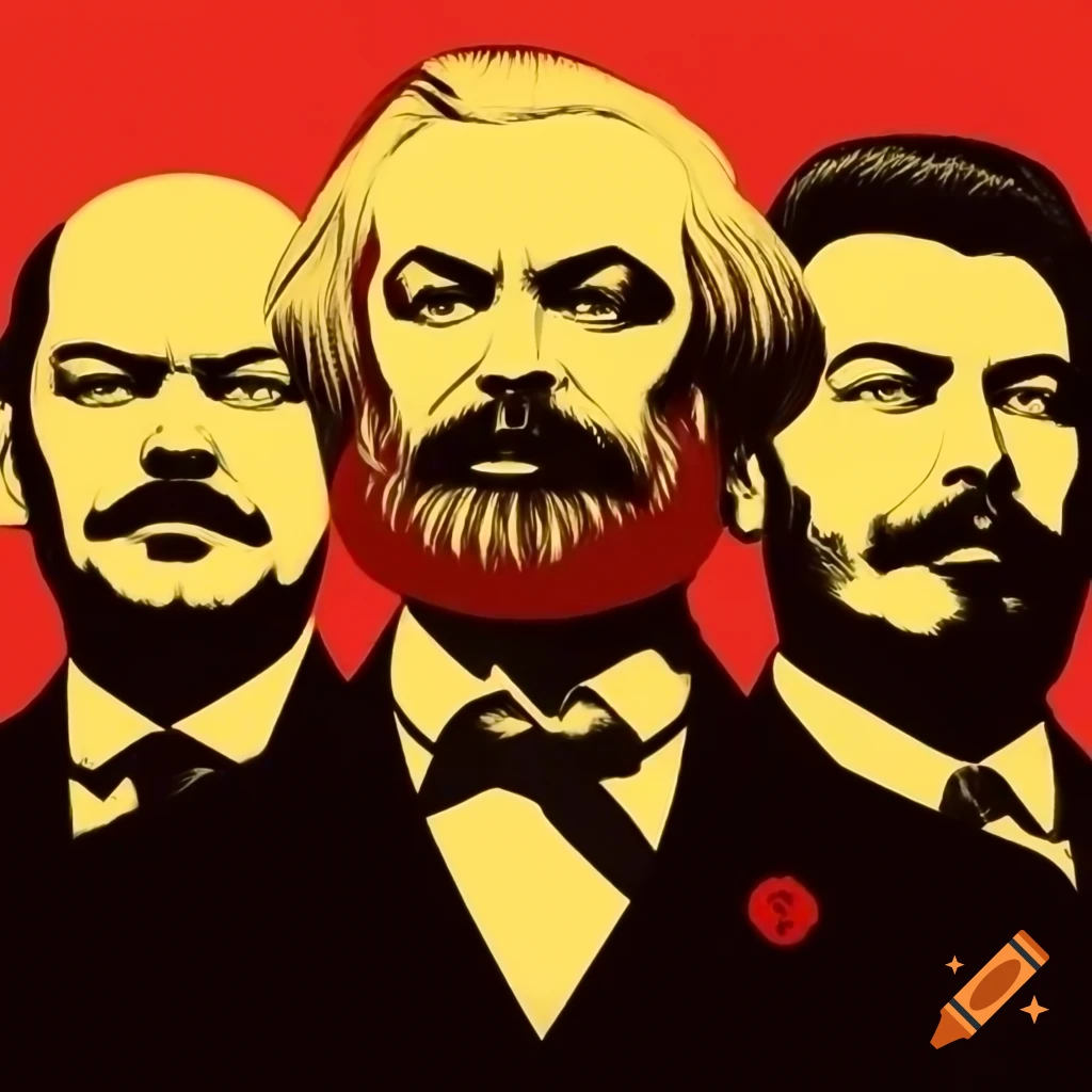 Portraits of Karl Marx, Vladimir Lenin, and Joseph Stalin representing ...