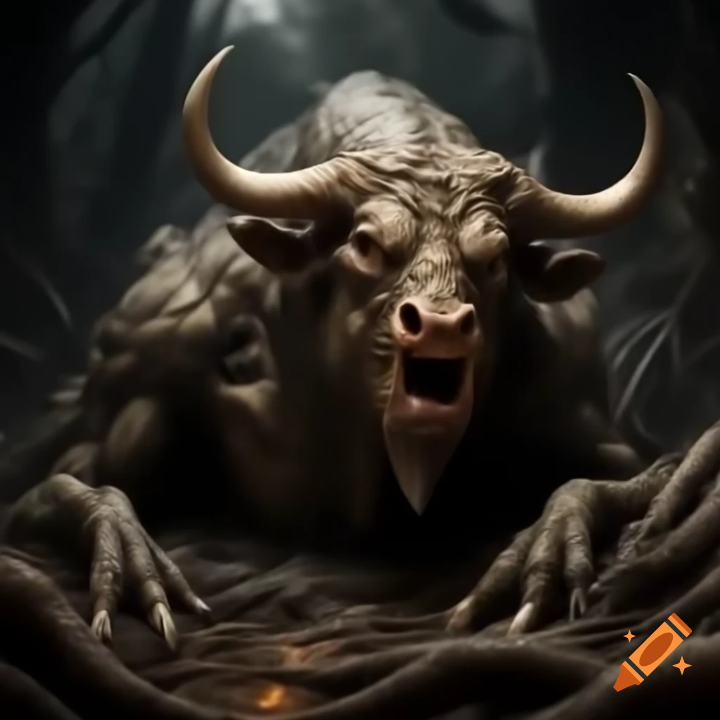 Bull-headed monster evoking feelings of danger and terror, inspired by ...