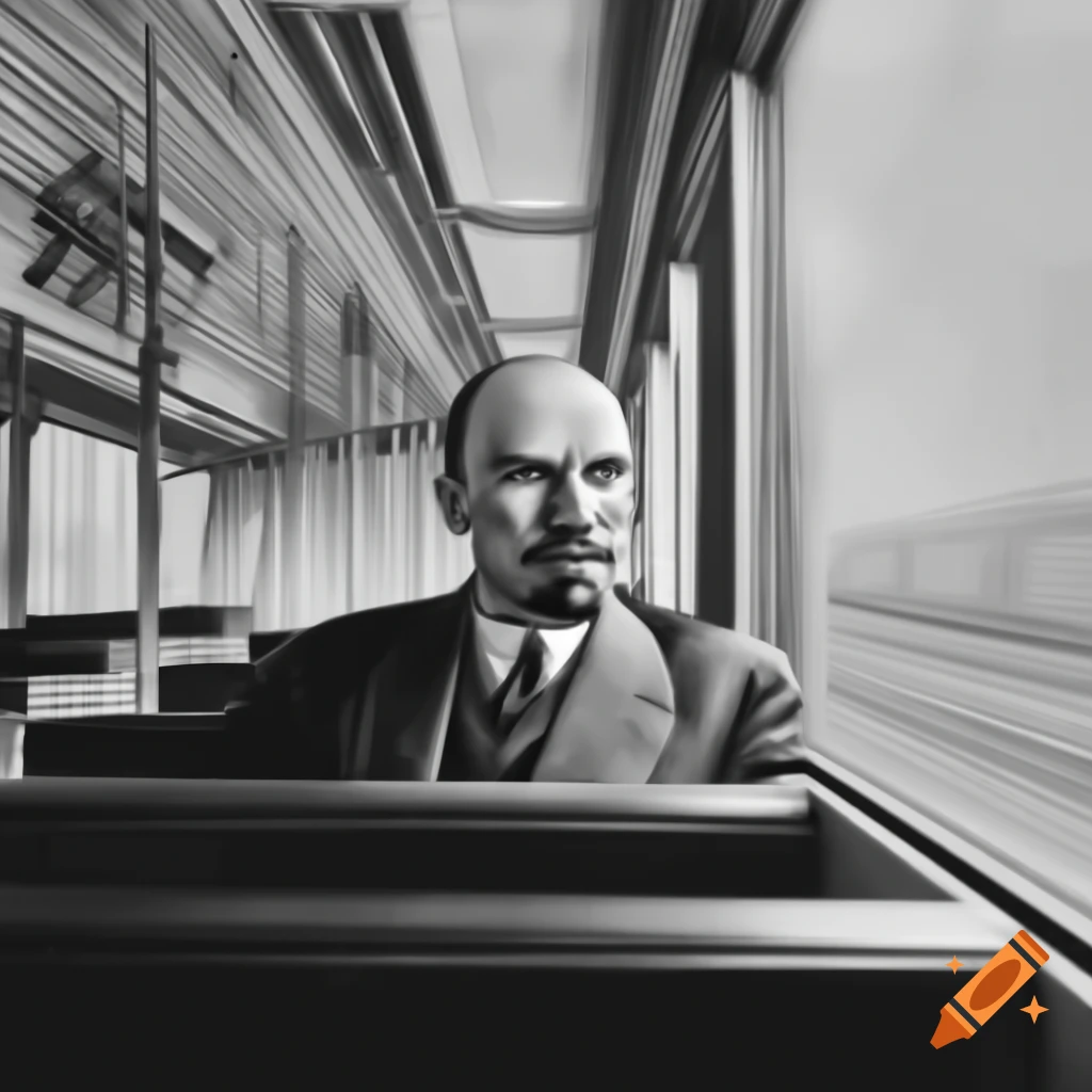 Simple drawing of vladimir lenin inside a train on Craiyon