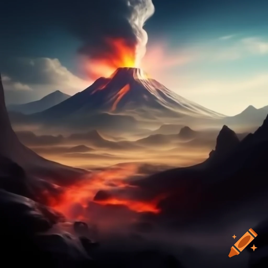 Fantasy landscape depicting a volcanic desert on Craiyon