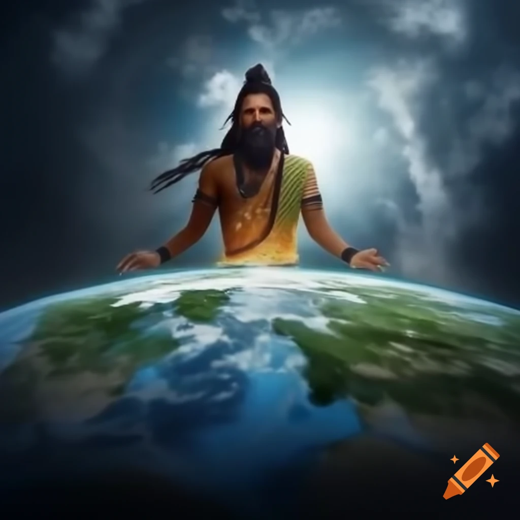 Artistic depiction of God creating land to separate waters on Earth on ...