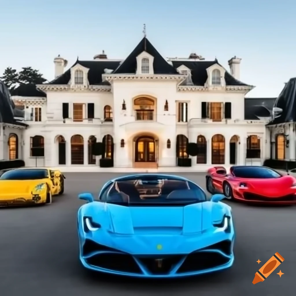 Luxurious mansion with high-end cars including Ferrari and Lamborghini ...