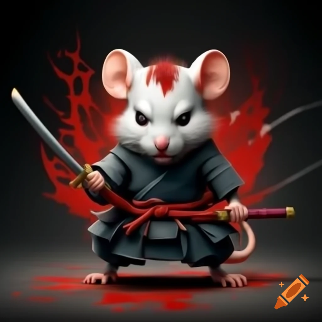 Samurai mouse wielding katana in battle with Metarx, minimalist design ...