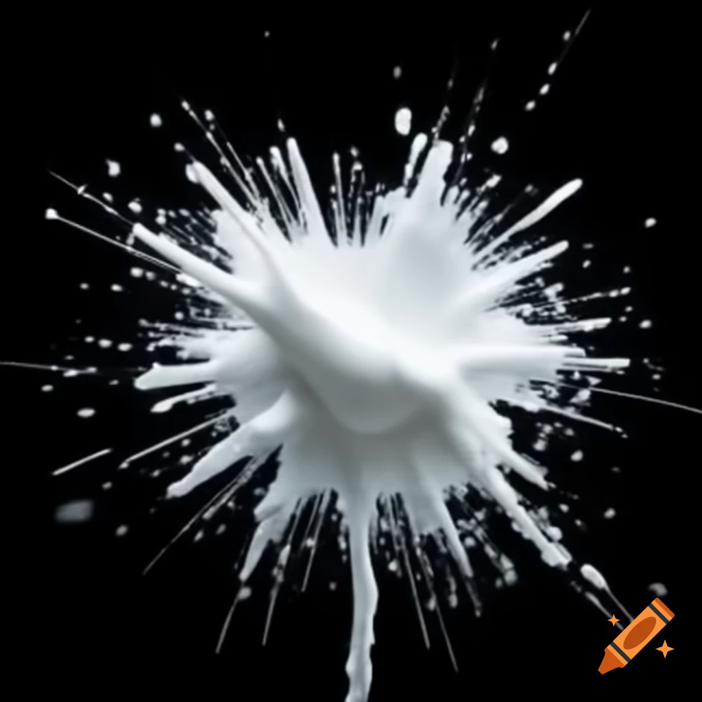 Milk exploding in mid-air creating white streaks and droplets on Craiyon
