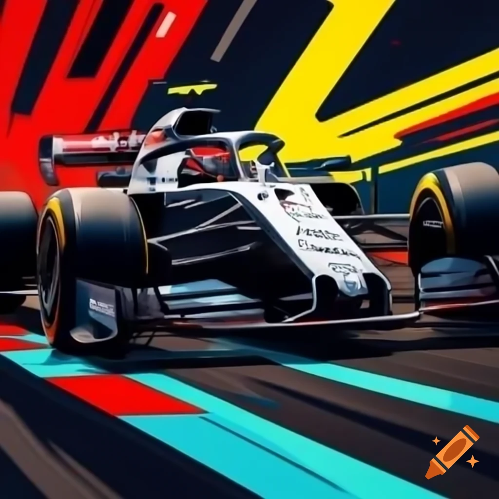Sleek Formula 1 race car with 'RIA' finishing a race with vibrant ...