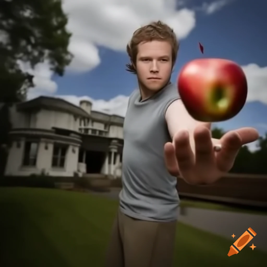 Humorous scene of luke the apple juggernaut throwing an apple at an old ...