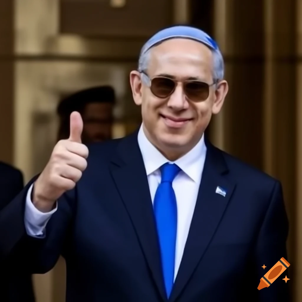 Benjamin Netanyahu wearing shades and giving thumbs up on Craiyon