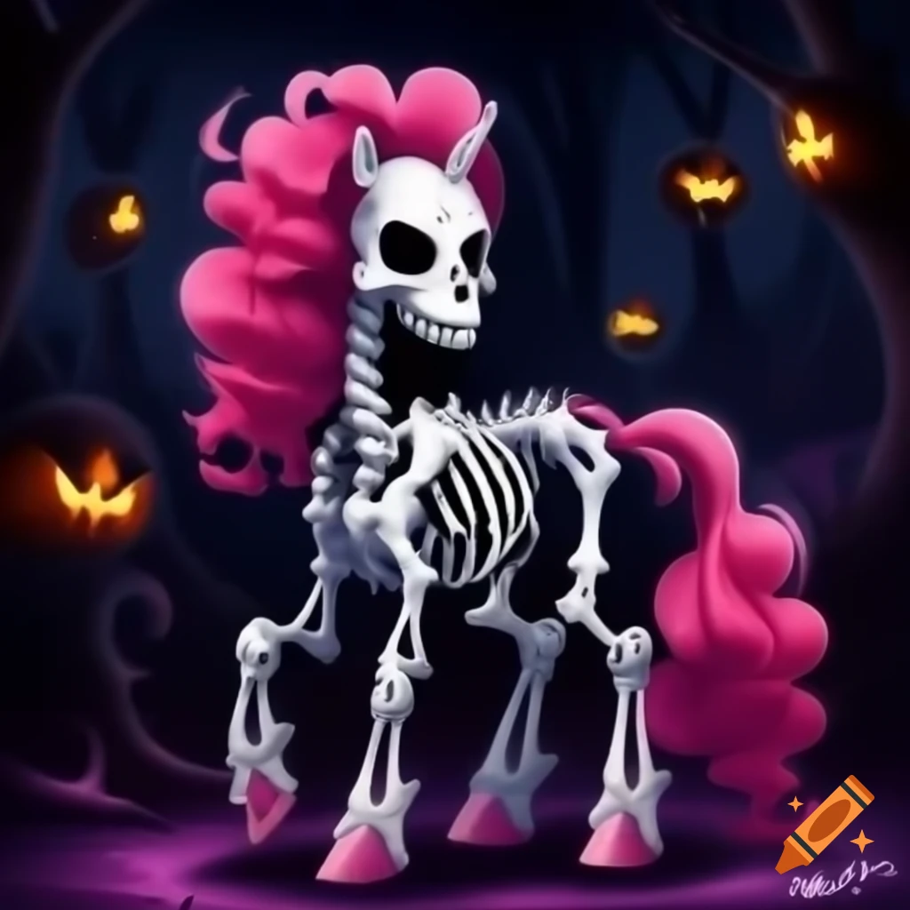 Pinkie Pie from MLP in Halloween spooky skeleton theme on Craiyon