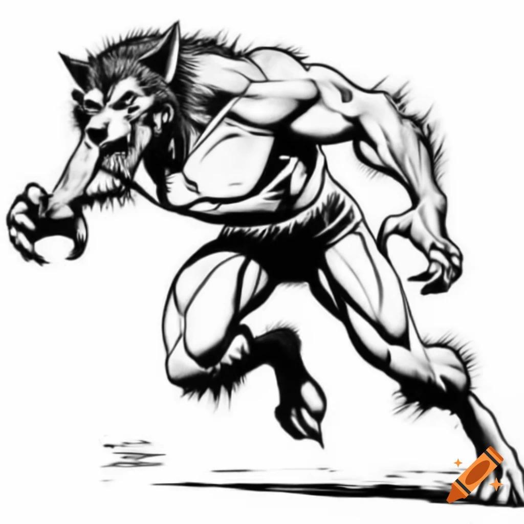 Dynamic action pose of werewolf in black and white, Bernie Wrightson ...