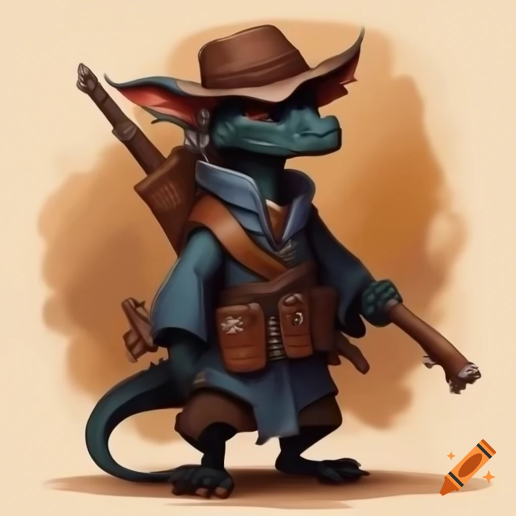 Mean black kobold in trapper hat carrying musket, fantasy digital art ...