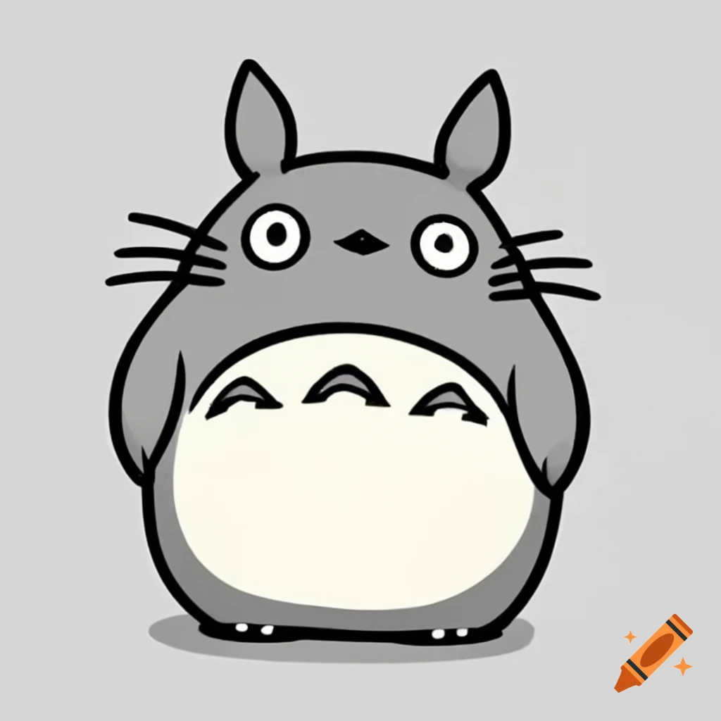 Chibi Totoro character from My Neighbor Totoro in black and white coloring book style on Craiyon