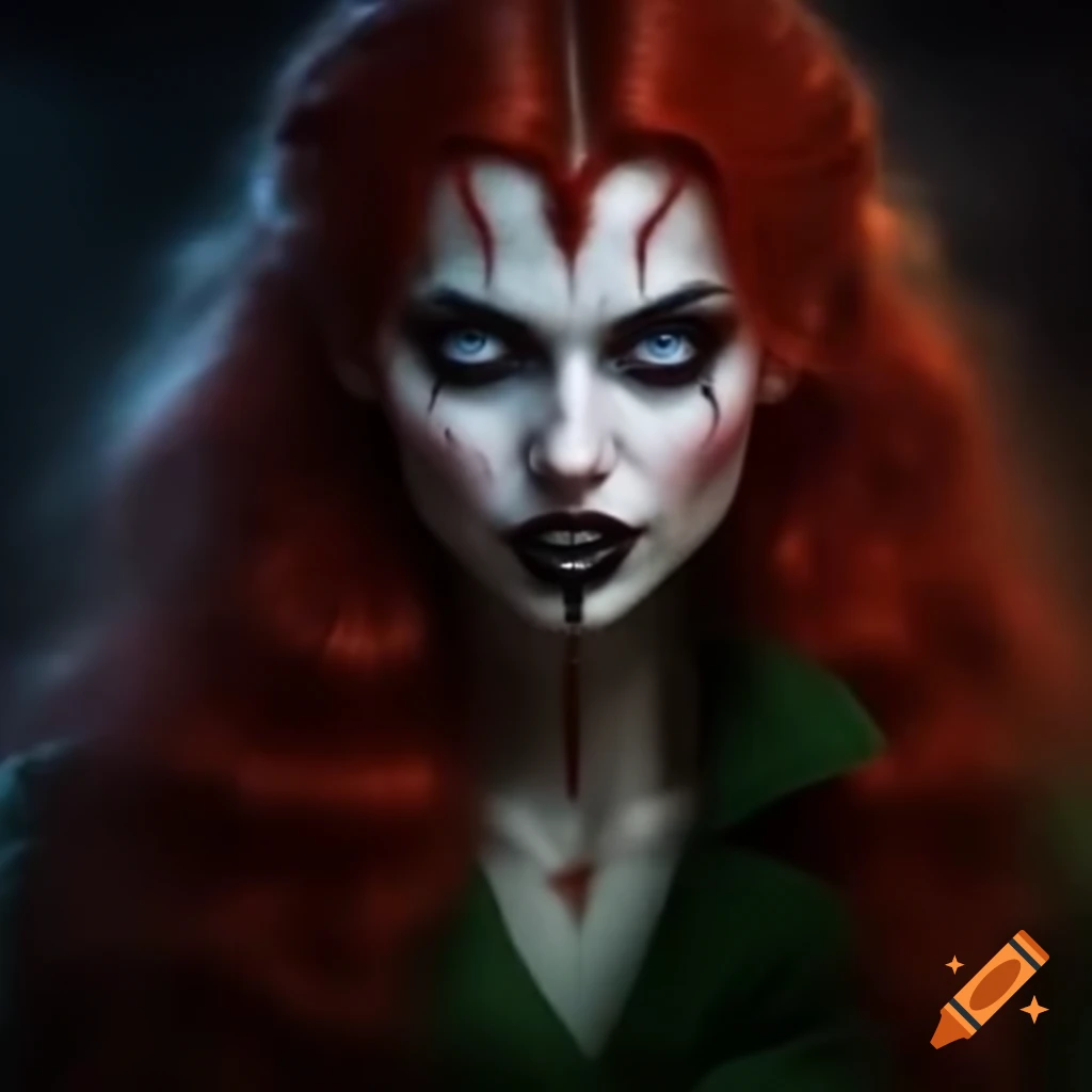 Woman vampire with red hair, blue eyes, and green coat, featuring ...